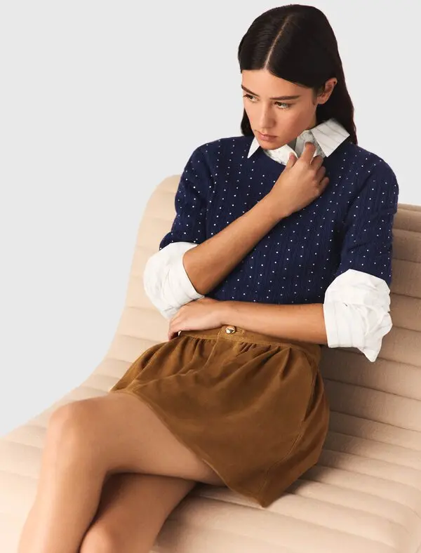 Maje Short Suede Skirt With Button Detail - Camel