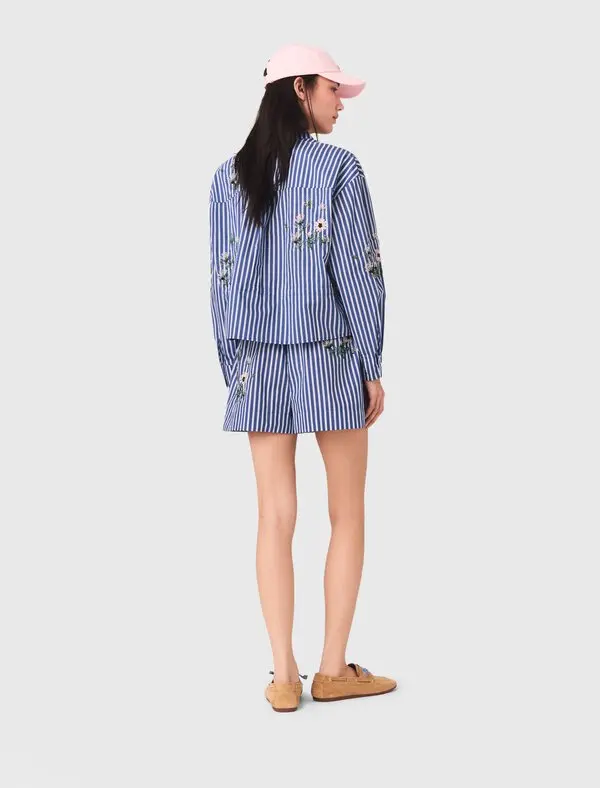Maje Cropped Embroidered Striped Shirt