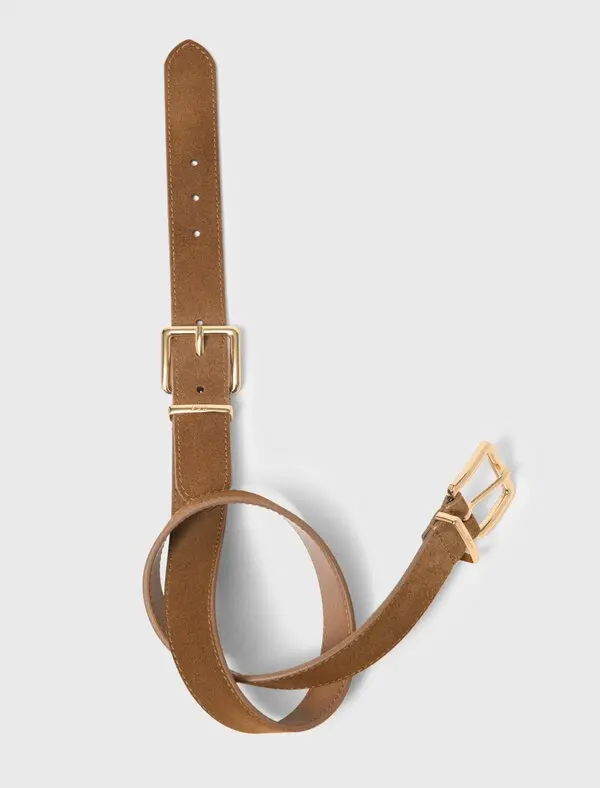 Maje Double Buckle Suede Belt - Camel