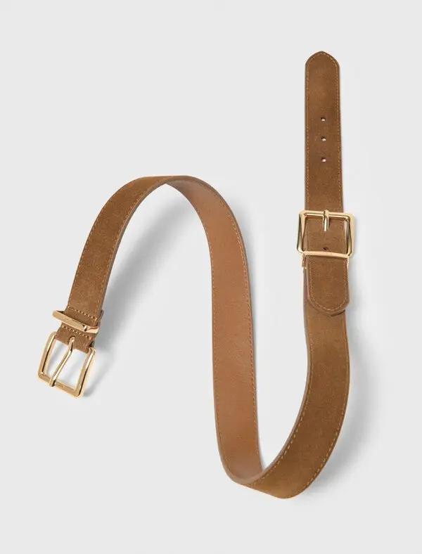 Maje Double Buckle Suede Belt - Camel