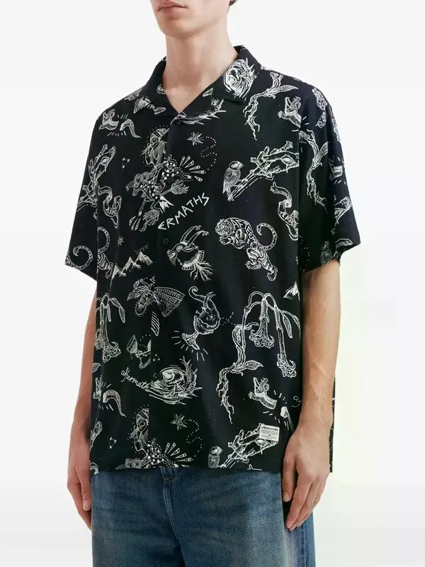 AFTERMATHS Patterned Short-sleeve Shirt - Black