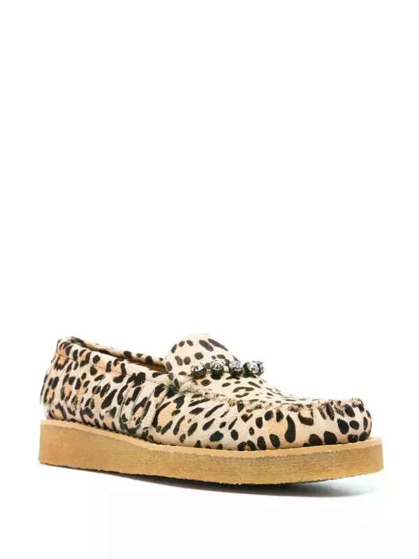 FORTE_FORTE Crystal-embellished Leopard Print Calf Hair Loafers