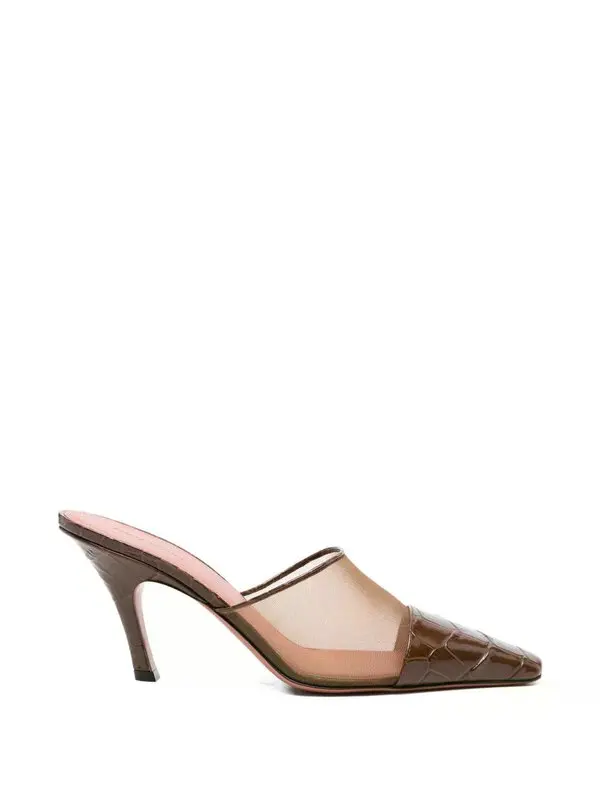 Amina Muaddi Jamie Mesh Croc Mules - Brown