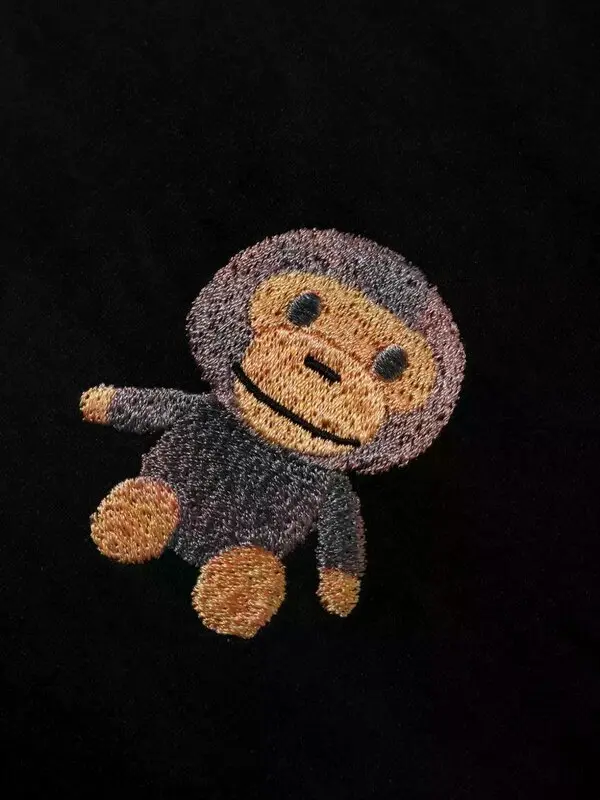 A BATHING APE Monkey-embroidered T-shirt - Black