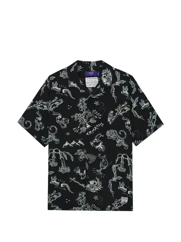 AFTERMATHS Patterned Short-sleeve Shirt - Black
