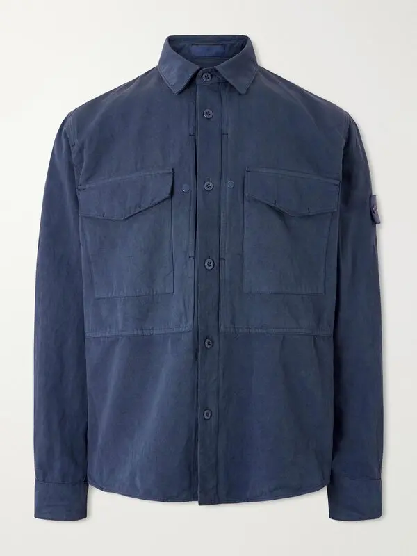 Stone Island Ghost Garment-dyed Cotton And Linen-canvas Overshirt