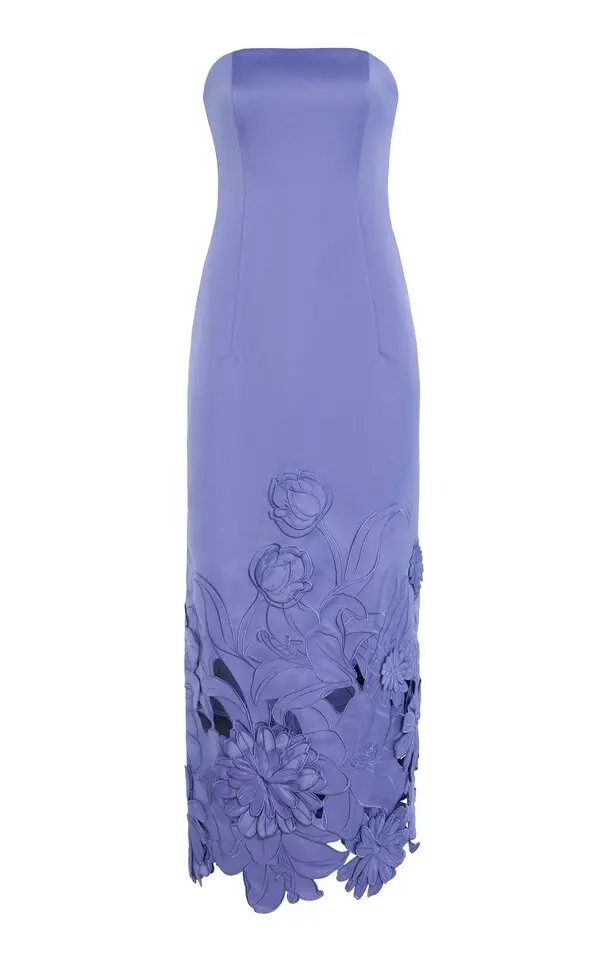 LEO LIN Rayna Floral-appliquéd Maxi Dress - Blue