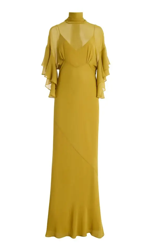 DE LA VALI Lena Georgette Maxi Dress - Yellow