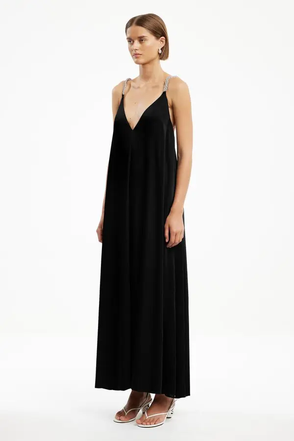 Significant Other Trapeze Maxi Dress With Braided Metallic Straps - Black