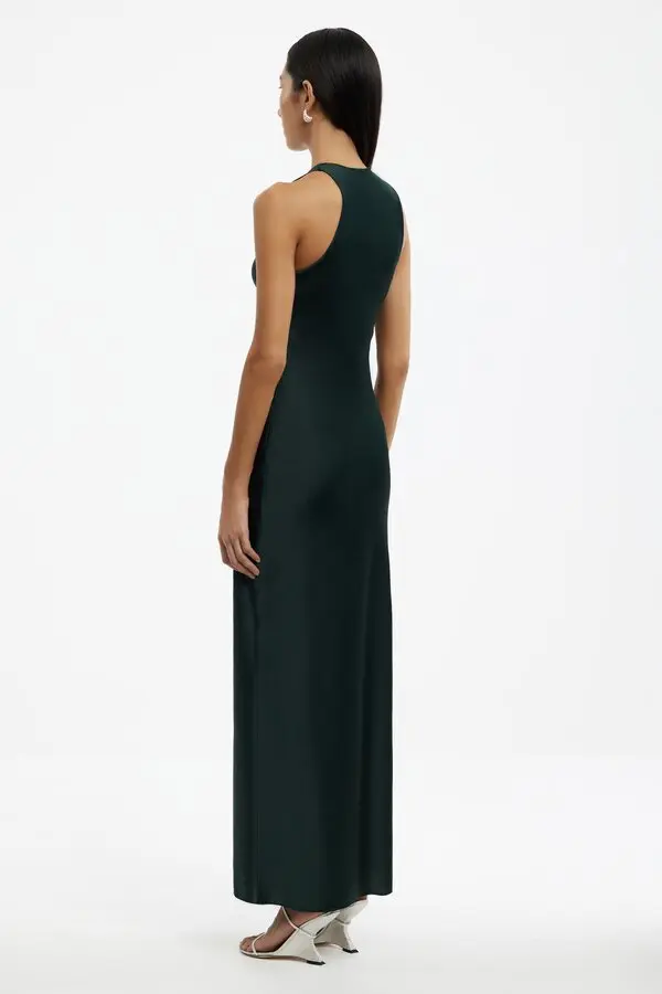 Significant Other Satin Maxi Dress With Braided Metallic Strap - Emerald