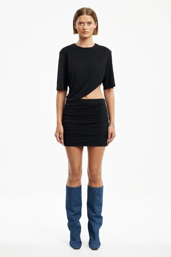 Significant Other Asymmetrical Draped Mini Dress With Waist Cut-out