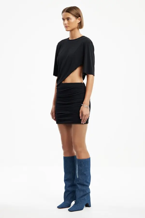 Significant Other Asymmetrical Draped Mini Dress With Waist Cut-out