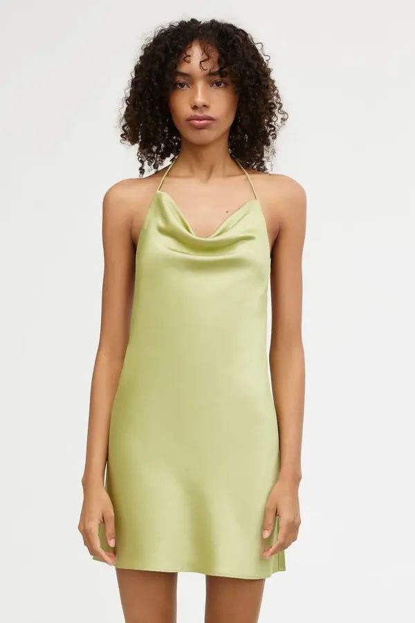 Significant Other Bias Cut Halter Neck Mini Dress - Matcha