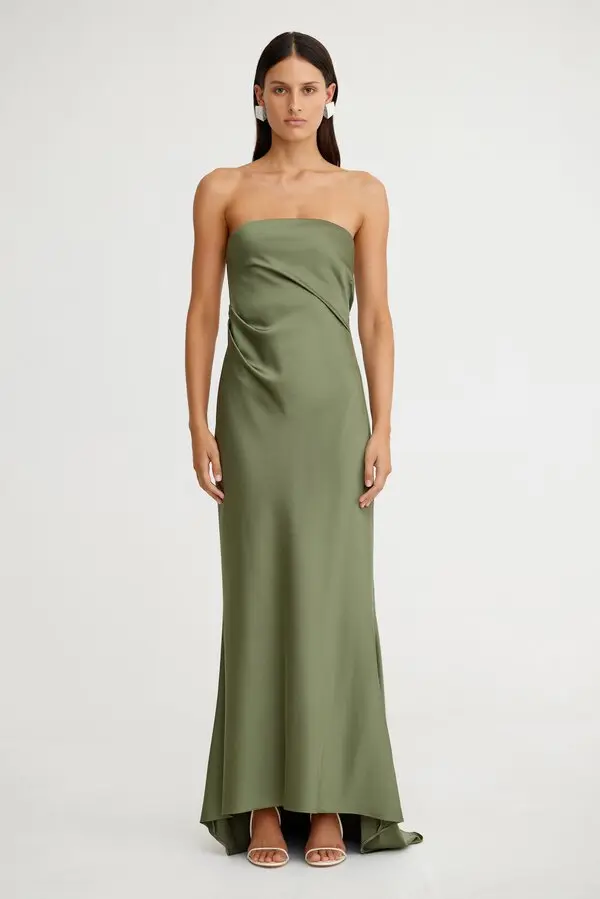 Significant Other Lucile Strapless Satin Gown - Pesto