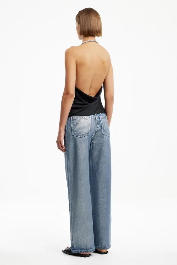 Significant Other Bias-cut Satin Top With Braided Metallic Halter Strap
