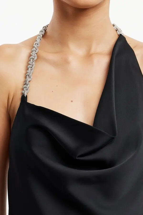 Significant Other Bias-cut Satin Top With Braided Metallic Halter Strap