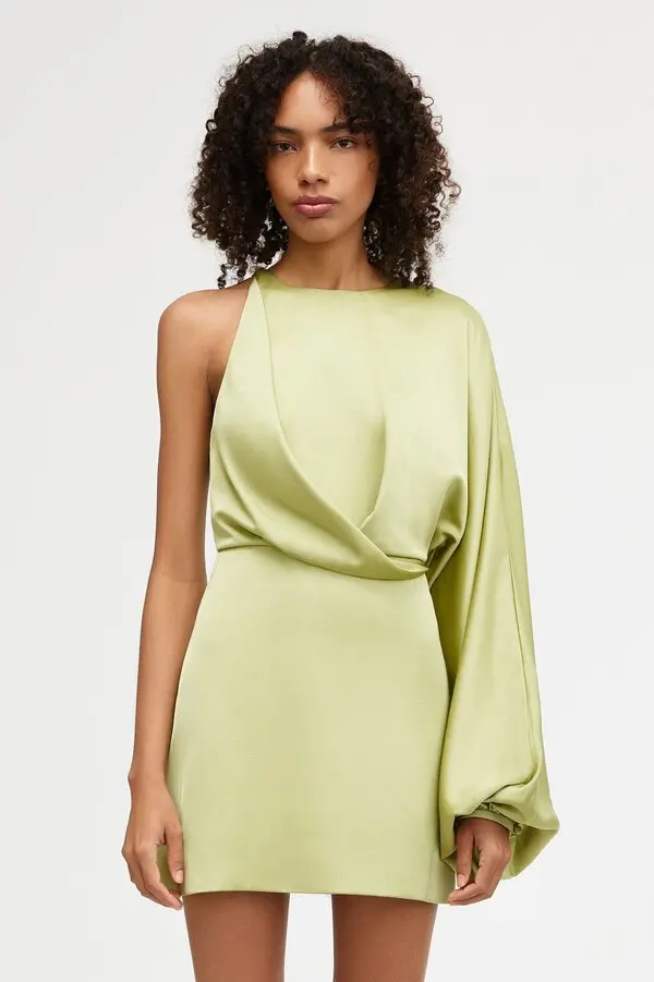 Significant Other Danika Mini Dress With Draped Bodice And Single Sleeve - Matcha