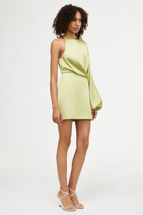 Significant Other Danika Mini Dress With Draped Bodice And Single Sleeve - Matcha