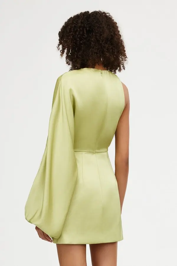 Significant Other Danika Mini Dress With Draped Bodice And Single Sleeve - Matcha