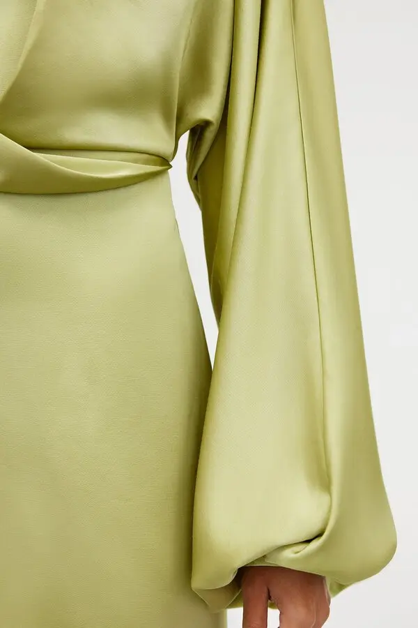 Significant Other Danika Mini Dress With Draped Bodice And Single Sleeve - Matcha