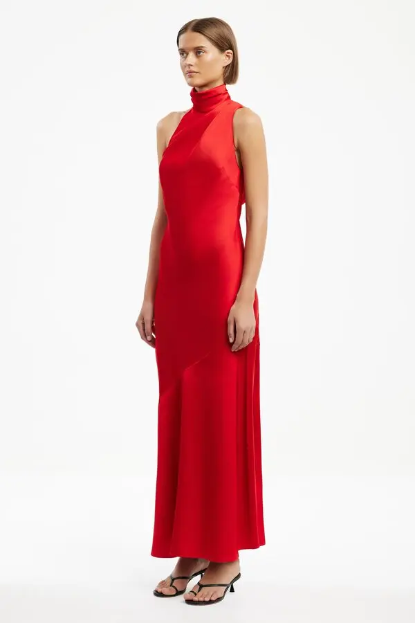 Significant Other Nadia Bias-cut Dress With Cowl Back - Cherry