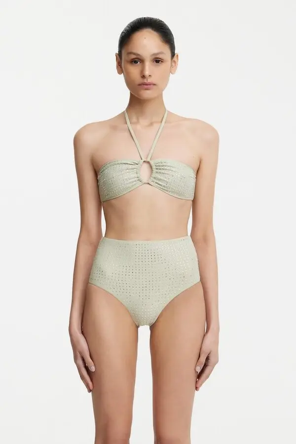 Significant Other High-waisted Briefs With Rhinestone Embellishments - Moss