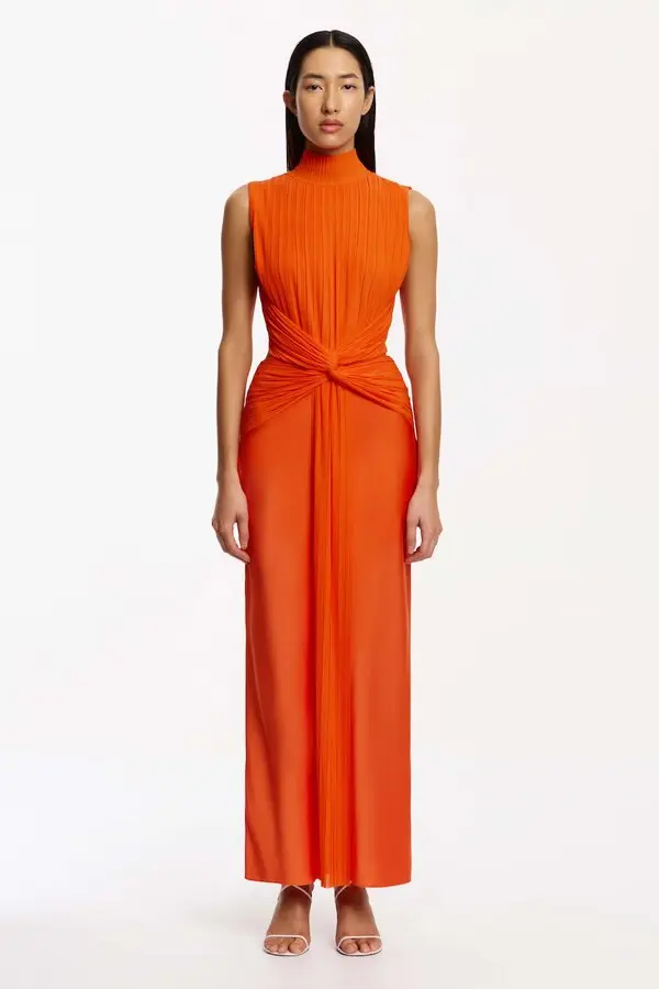 Significant Other Pleated Jersey Gown - Tangerine