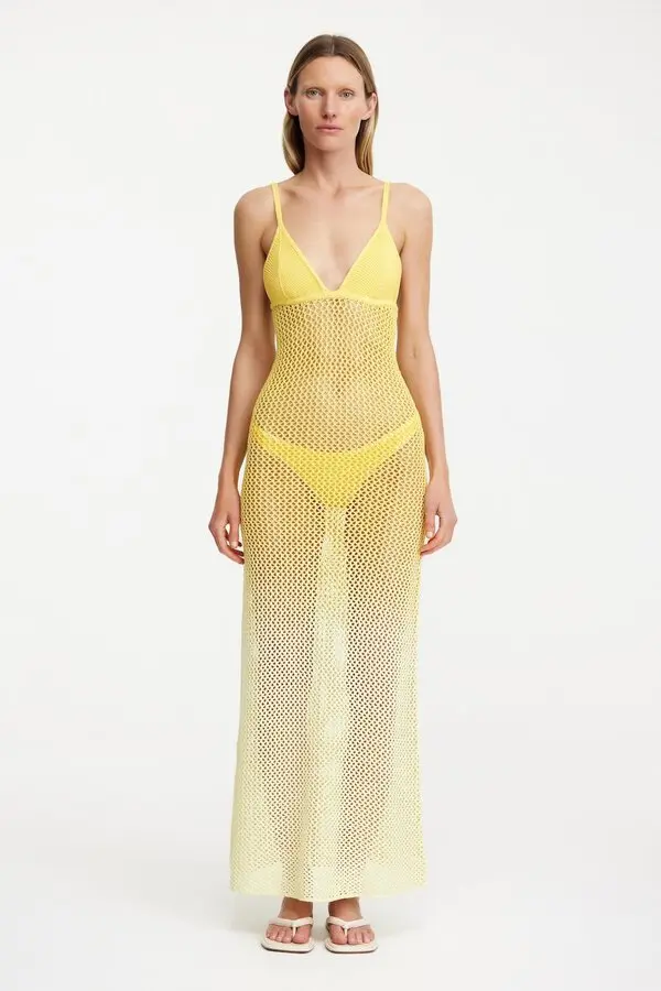 Significant Other Mesh-like Knitted Sheer Maxi Dress - Lemon Crush