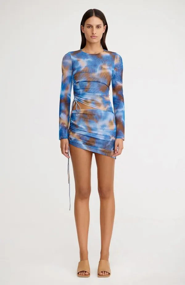 Significant Other Printed Mesh Mini Skirt - Dipped Cobalt