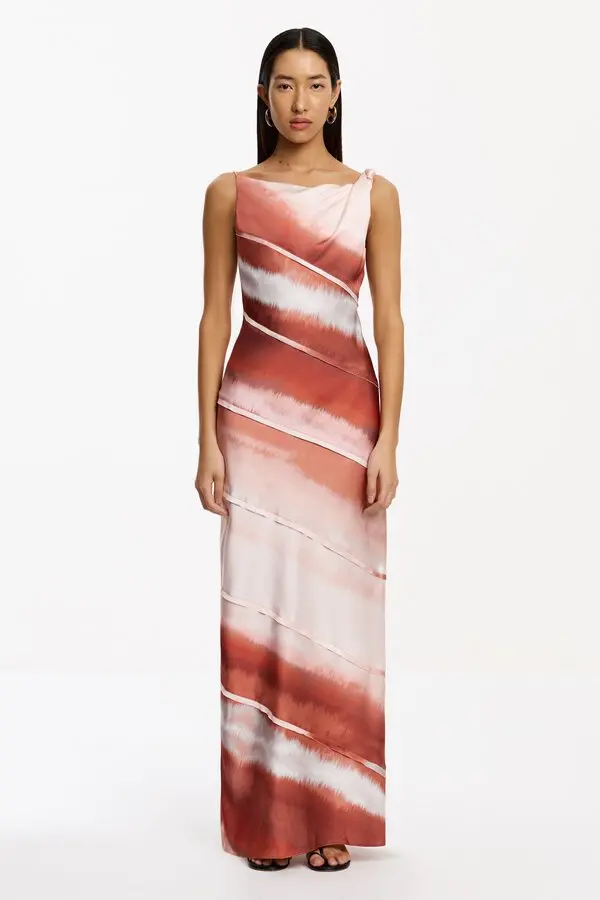 Significant Other Asymmetric Neckline Maxi Gown - Amber Stripe