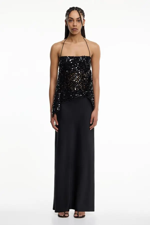Significant Other Tula Bias Satin Skirt - Black