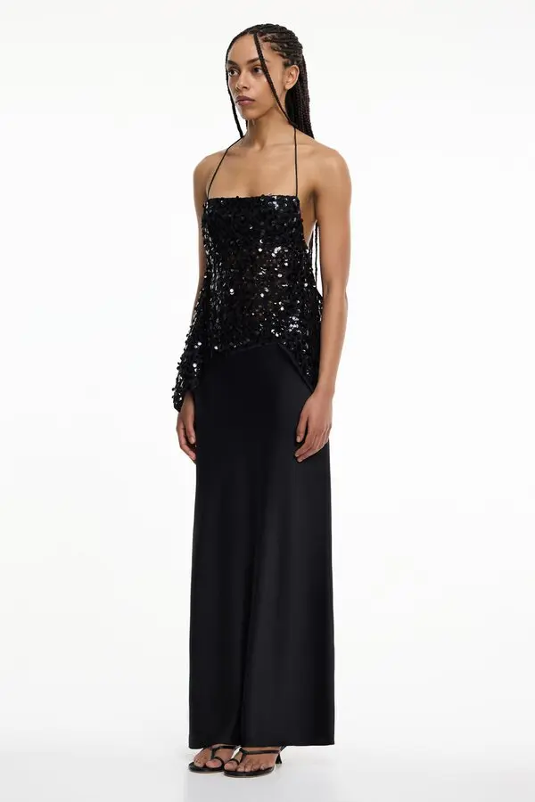 Significant Other Sequin Mesh Strapless Top - Black