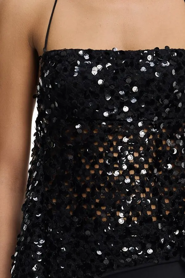 Significant Other Sequin Mesh Strapless Top - Black