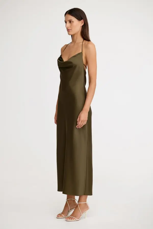 Significant Other Cowl Neck Halter Midi Dress - Olive