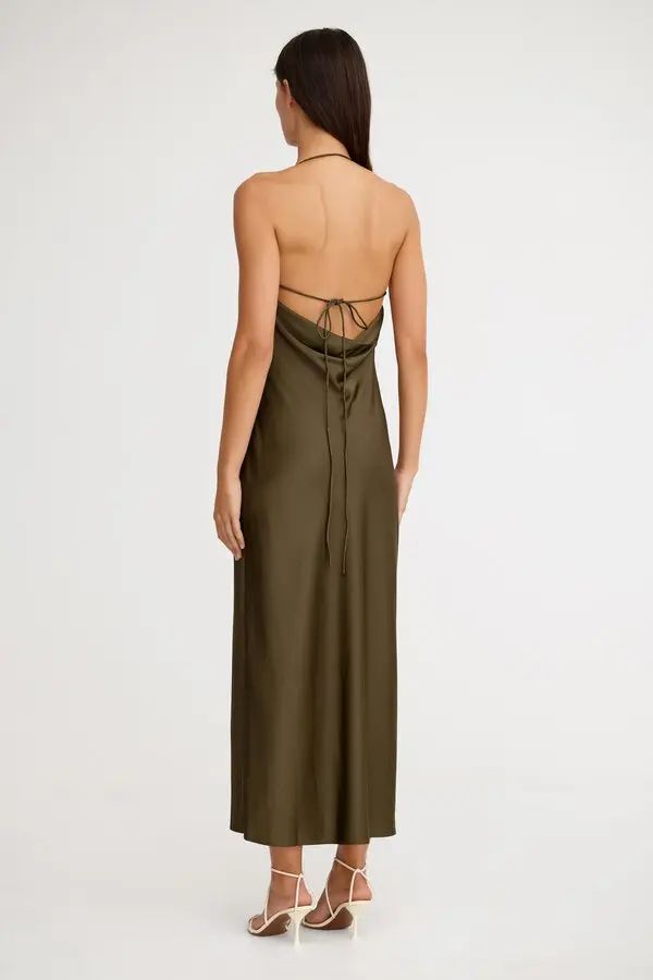 Significant Other Cowl Neck Halter Midi Dress - Olive