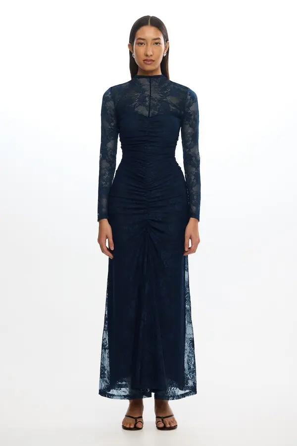 Significant Other Nida Long Sleeve Chantilly Lace Maxi Dress - Sapphire