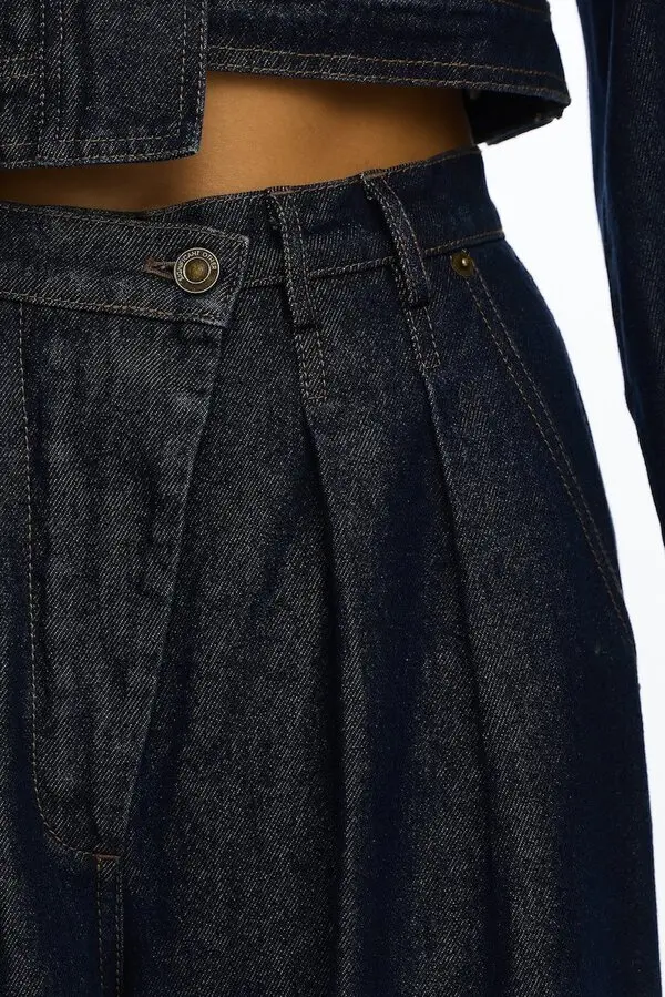 Significant Other Micah Wide-leg Pleated Denim Trousers