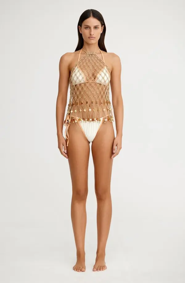 Significant Other Macramé Halter Top With Resin Bead Details