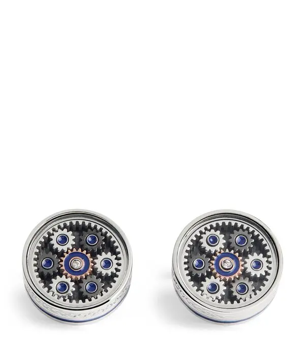 Tateossian Palladium-plated Septa Gear Cufflinks - Navy