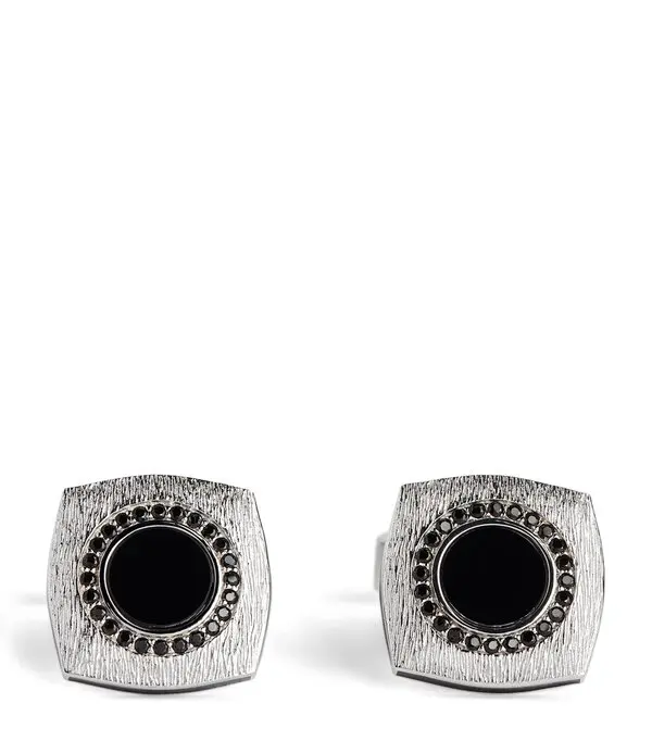 Tateossian Rhodium-plated Graffiato Rounded Square Cufflinks - Black