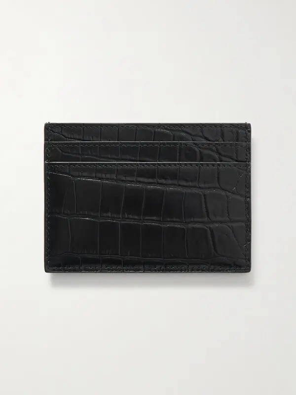 Saint Laurent Logo-embellished Croc-effect Patent-leather Cardholder