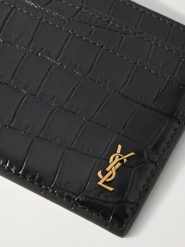 Saint Laurent Logo-embellished Croc-effect Patent-leather Cardholder