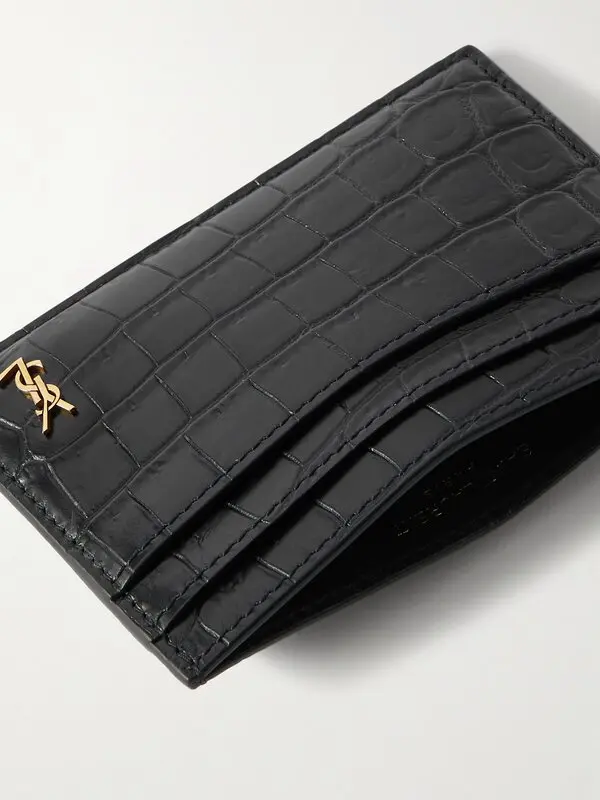 Saint Laurent Logo-embellished Croc-effect Patent-leather Cardholder
