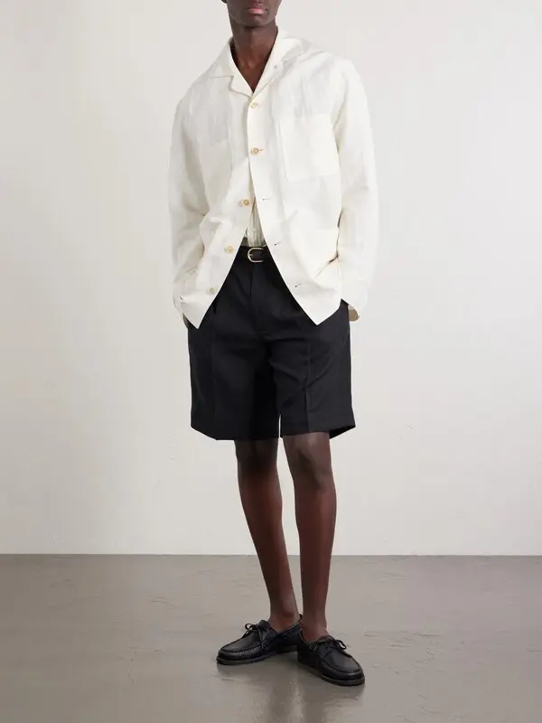 Rubinacci Straight-leg Pleated Linen Shorts - Black