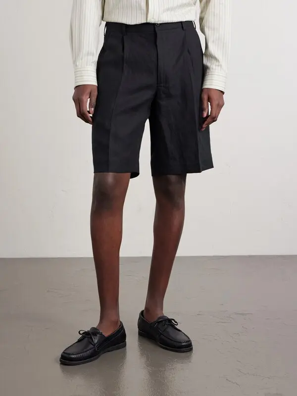 Rubinacci Straight-leg Pleated Linen Shorts - Black