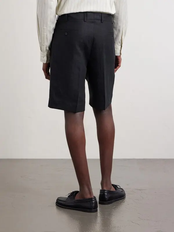 Rubinacci Straight-leg Pleated Linen Shorts - Black