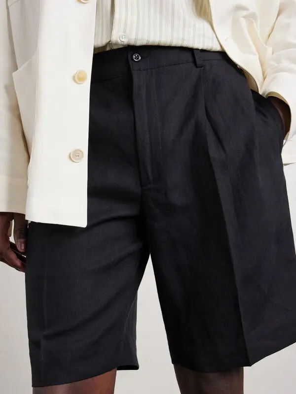 Rubinacci Straight-leg Pleated Linen Shorts - Black