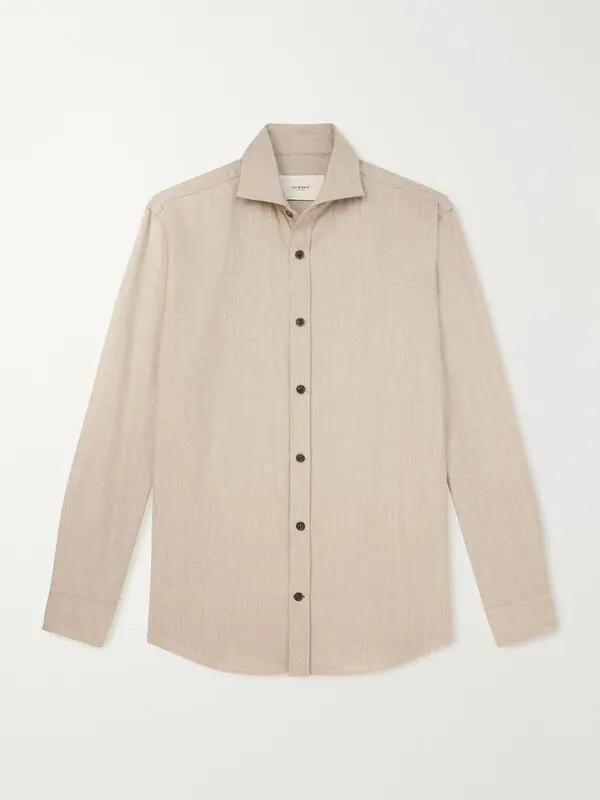 Purdey Cutaway-collar Wool And Cashmere-blend Shirt - Neutrals