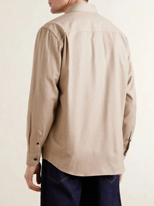 Purdey Cutaway-collar Wool And Cashmere-blend Shirt - Neutrals