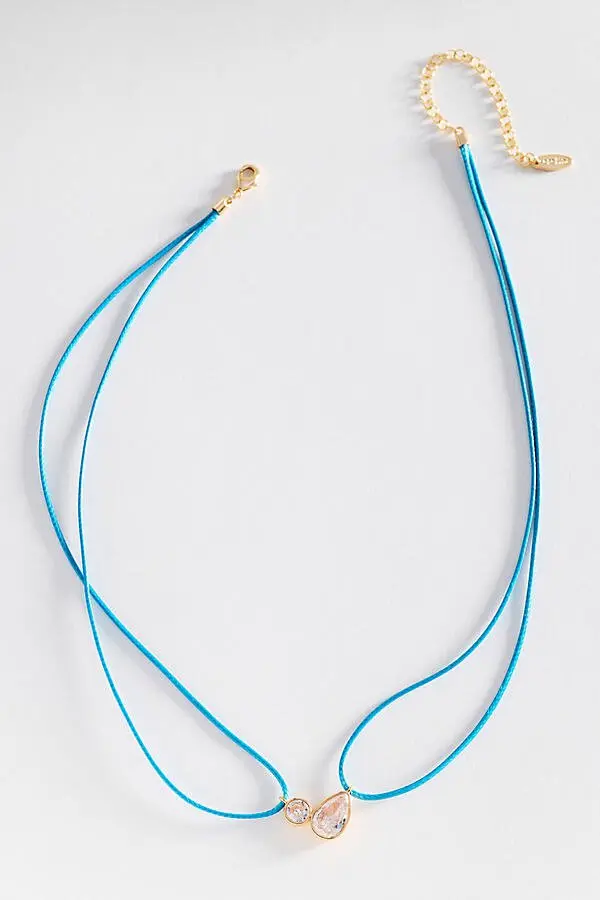 Anthropologie Corded Crystal Pendant Necklace - Blue